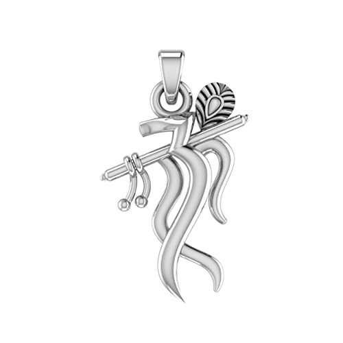 Sterling Silver Shri Krishna Locket MorPankh with Murli Design for Wom ...