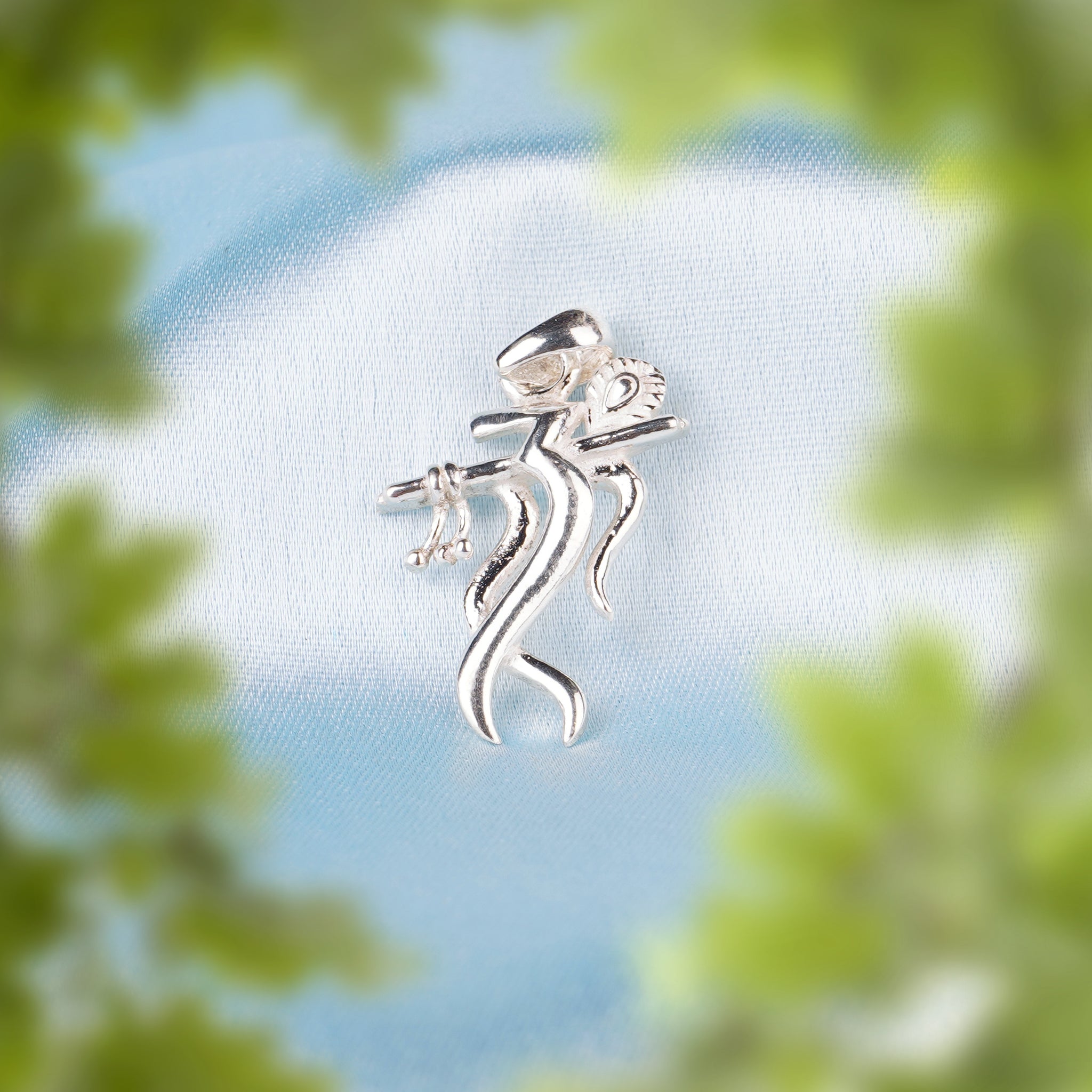 Sterling Silver Shri Krishna Locket MorPankh with Murli Design for Wom ...