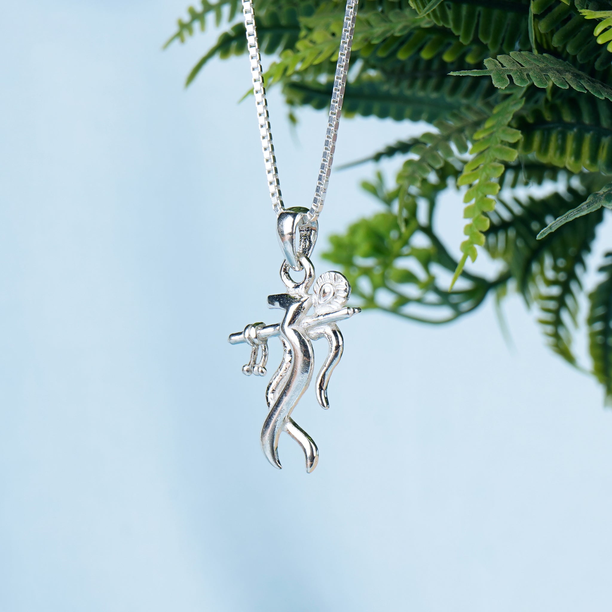 Shri Krishna Silver Pendant with Murli Design – Prabhubhakti