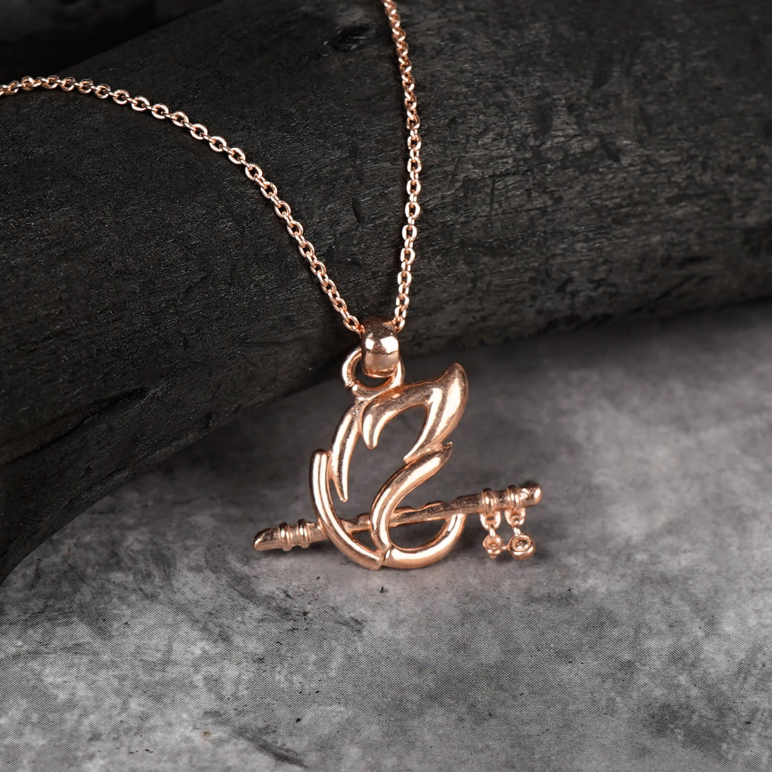 Shri Krishna Rose Gold Silver Pendants with Mor Pankh with Murli Desig ...