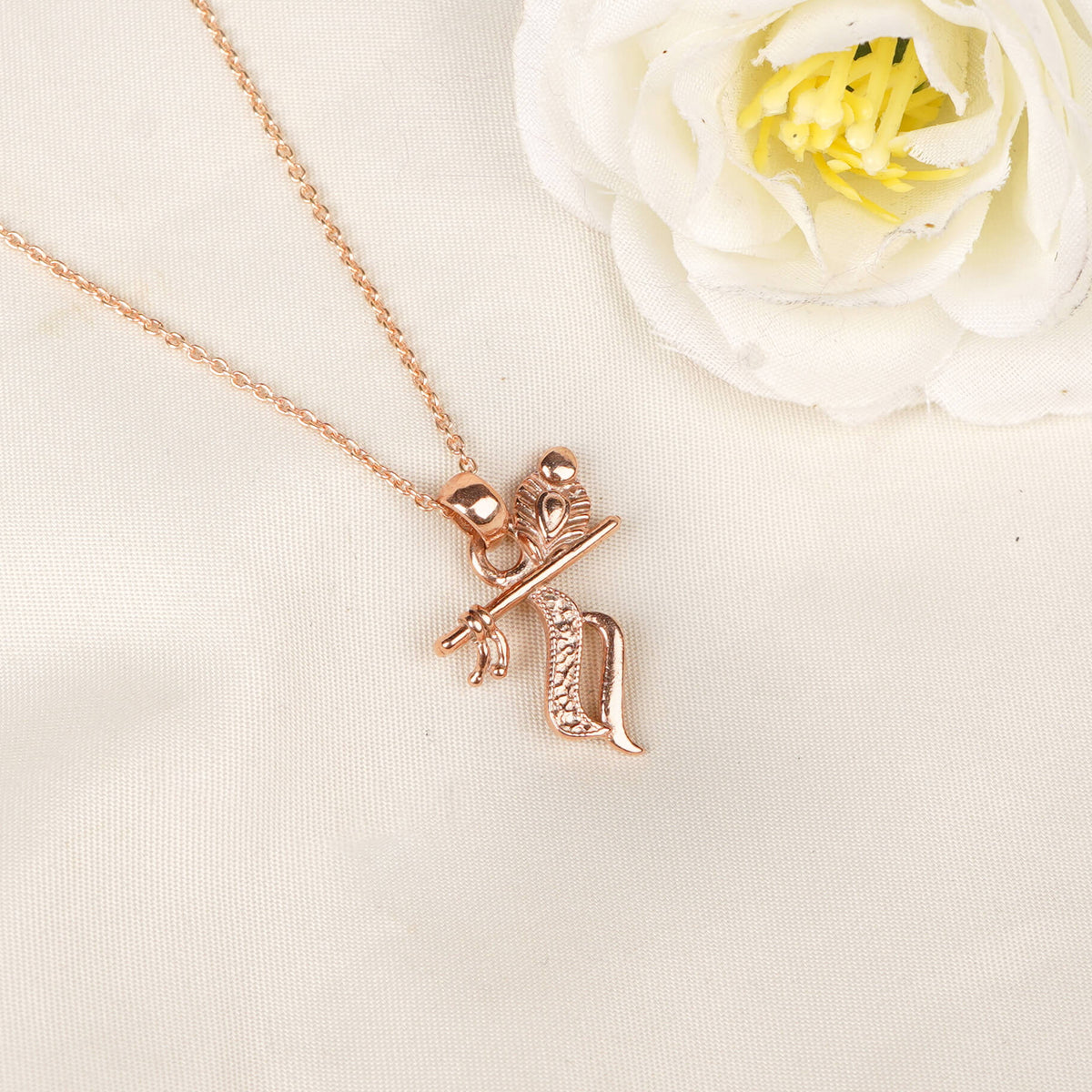 Spiritual Shri Krishna Mor Pankh Rose Gold Silver Pendant 925 Sterling ...