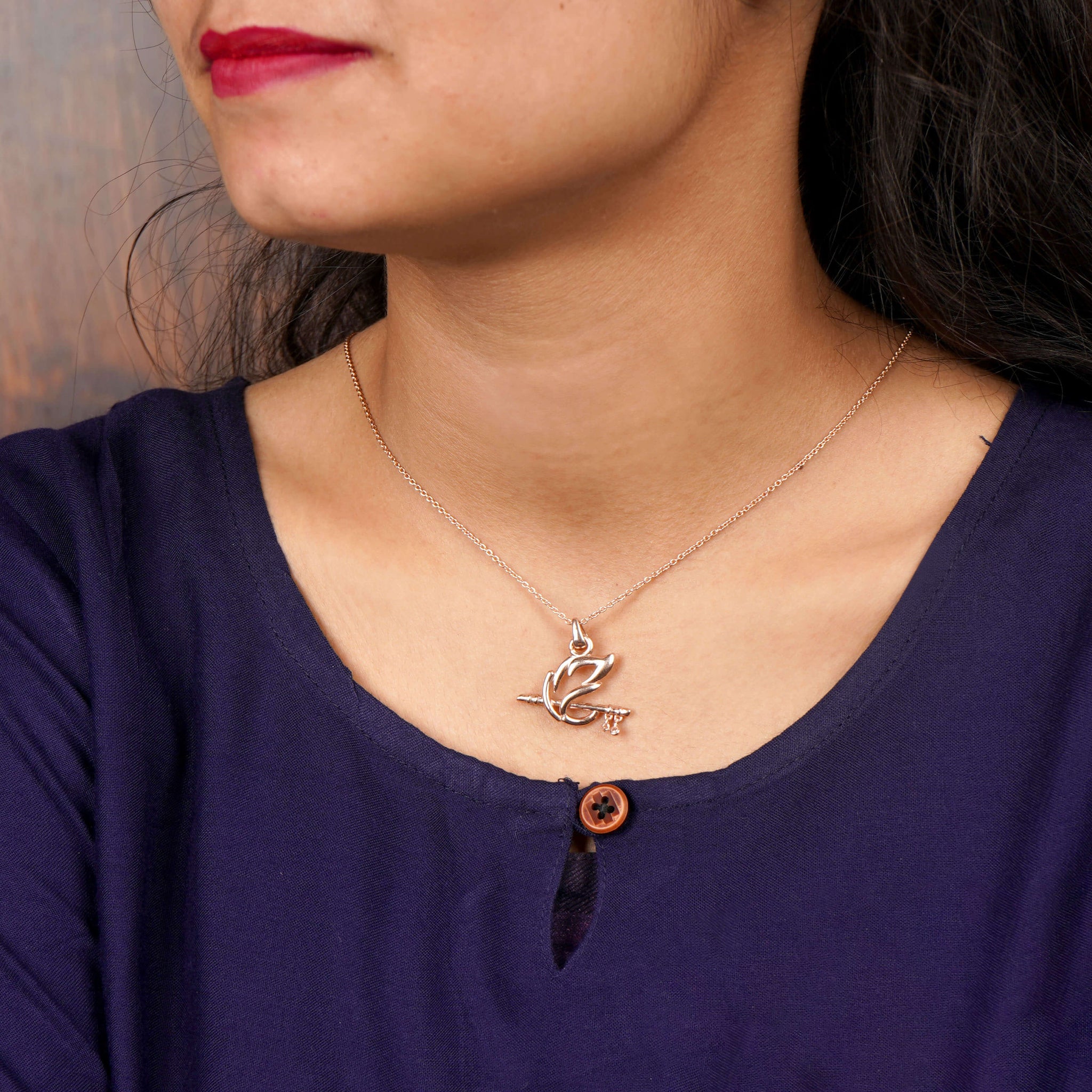 Shri Krishna Rose Gold Silver Pendants with Mor Pankh with Murli Desig ...