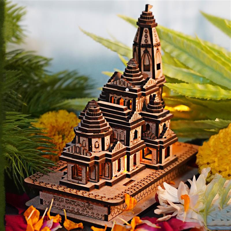 Ram mandir Ayodhya 3D Handcraft Wood Temple with LED Light – Prabhubhakti