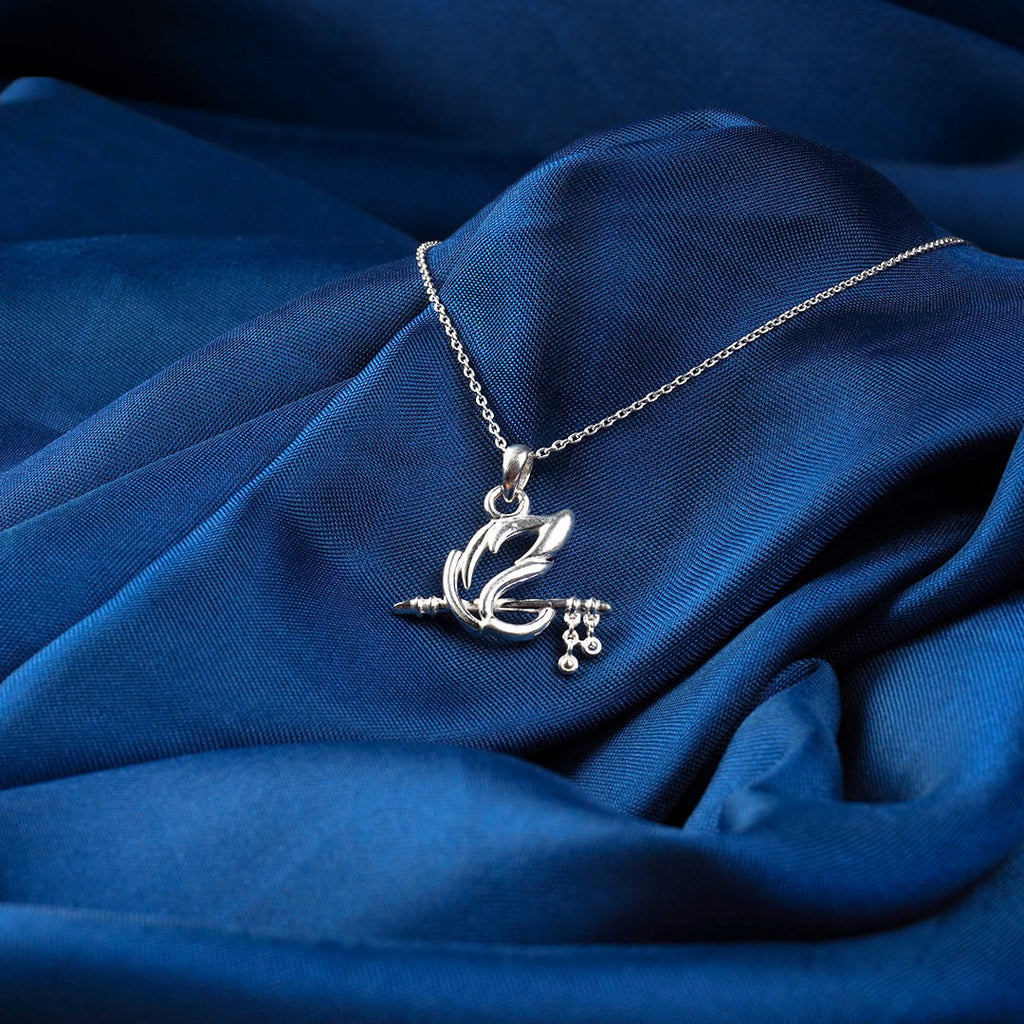 Shri Krishna Silver Pendants with Mor Pankh with Murli Design ...