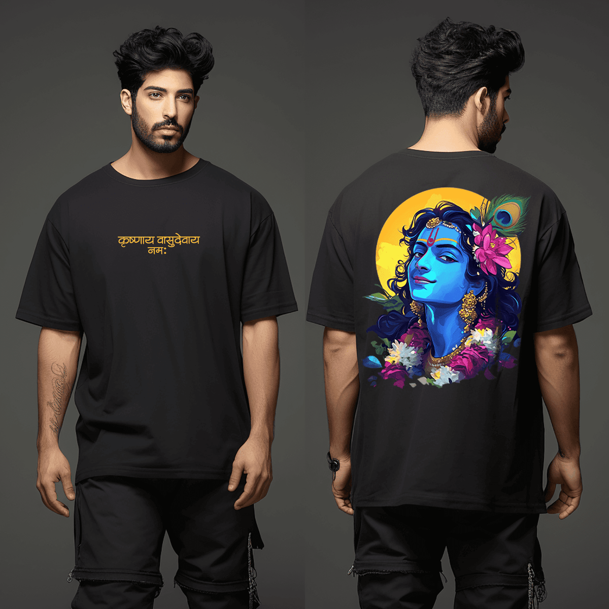 Lord Krishna Oversized Black T-Shirt | Spiritual Cotton T-shirt ...