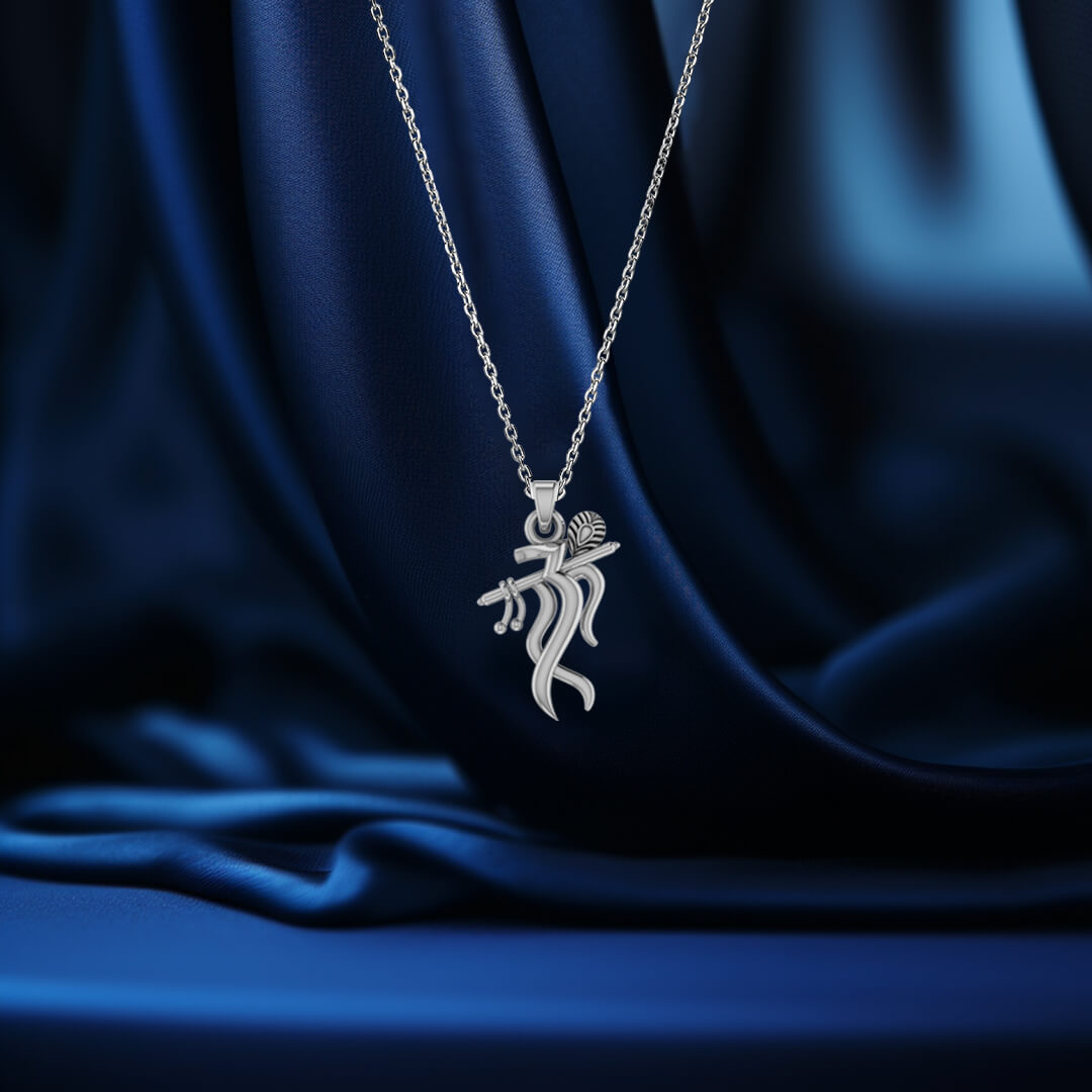 Shri Krishna Silver Pendant with Murli Design – Prabhubhakti