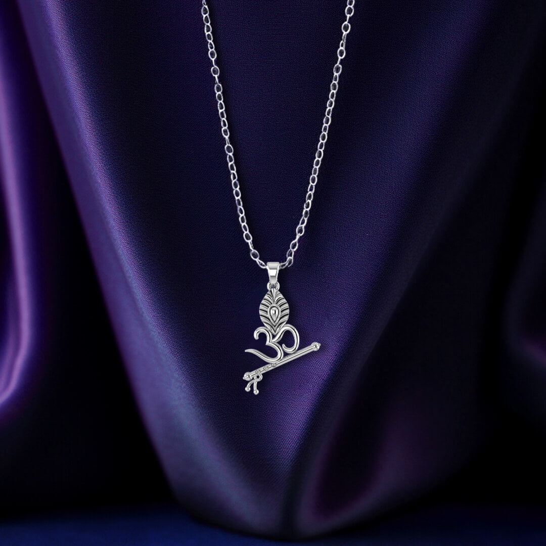 Shri Krishna Silver Pendant With Om Designed Locket – Prabhubhakti
