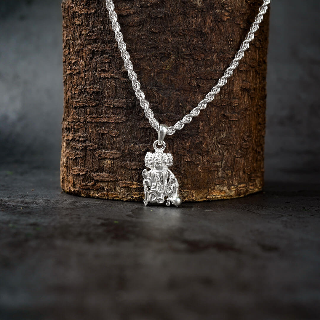 Panchmukhi Hanuman Silver Pendant with Sterling Silver Heavy Chain for ...