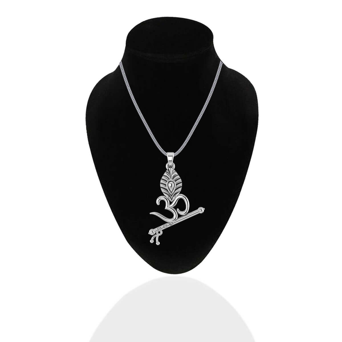 Shri Krishna Silver Pendant With Om Designed Locket – Prabhubhakti