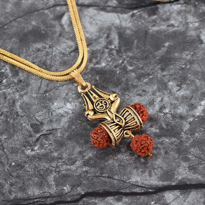 Shiva Trishul Om Golden Metal Locket For Men – Prabhubhakti
