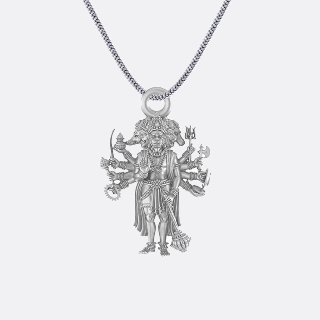 Panchmukhi Hanuman Silver Pendant With Chain – Prabhubhakti