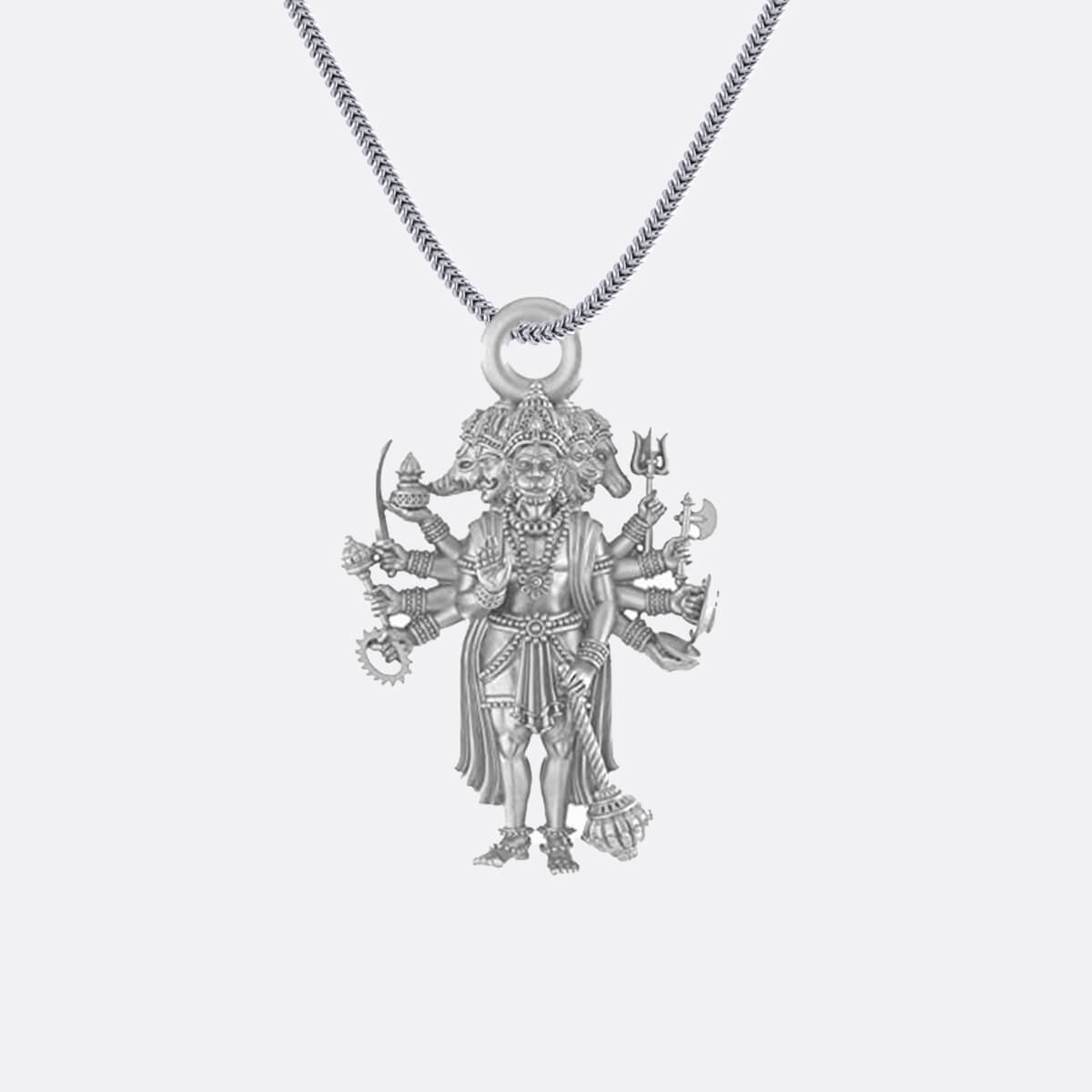 Panchmukhi Hanuman Silver Pendant With Chain – Prabhubhakti
