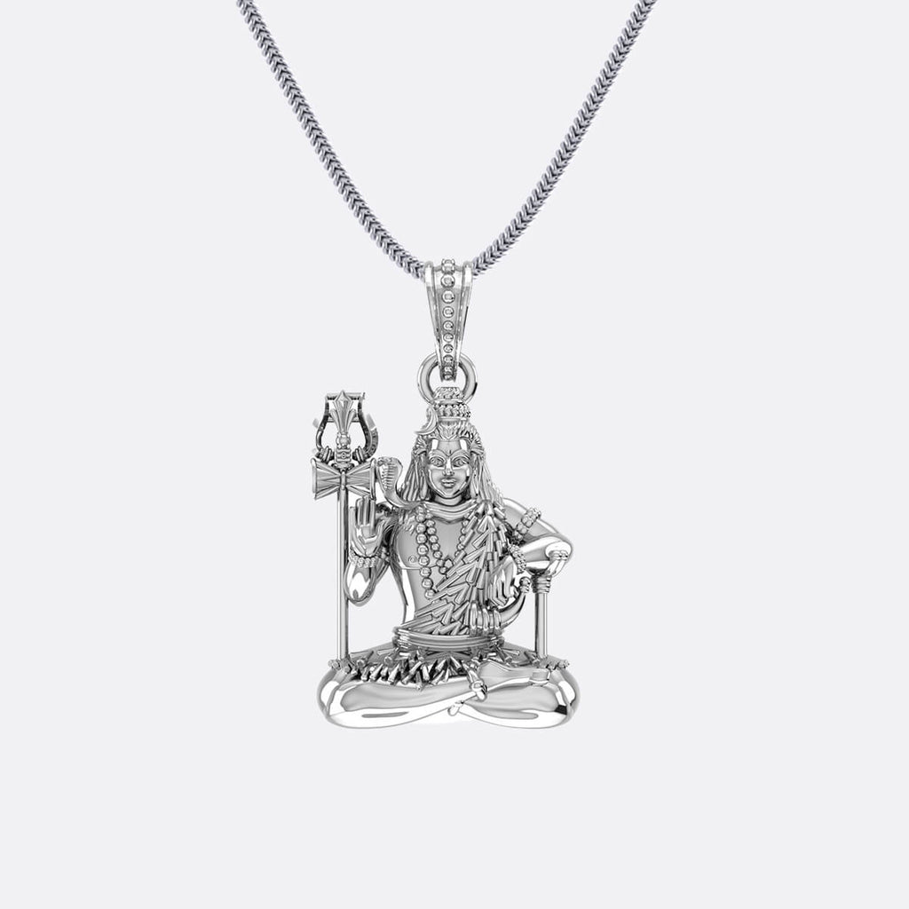 Mahadev Shiva with Trishul Silver Pendant with Chain Prabhubhakti