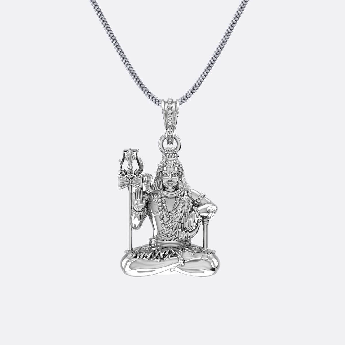 Mahadev Shiva with Trishul Silver Pendant with Chain – Prabhubhakti