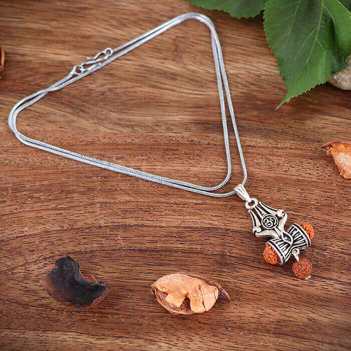 Mahadev Om Silver Locket With Shiva Trishul And Damroo Online ...