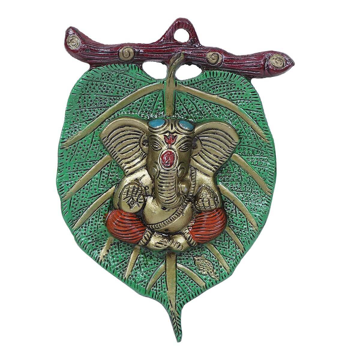 Lord Ganesha on Green Leaf | Home decor wall hanging ganesha – Prabhubhakti